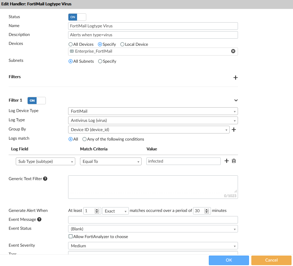 Event handler example scenarios | FortiAnalyzer 7.4.0 | Fortinet Document Library